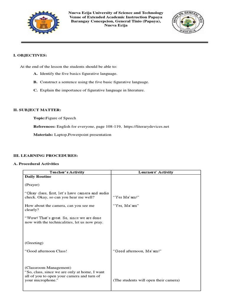 Lesson Plan Figurative Language of Speech | PDF | Anthropomorphism ...