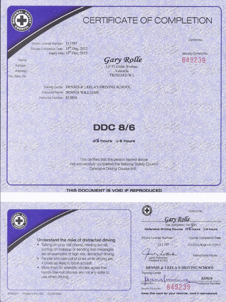 Defensive Driving Certificate | PDF