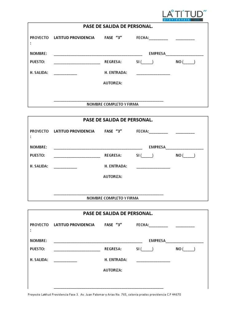 Formato Pase de Salida de Personal | PDF