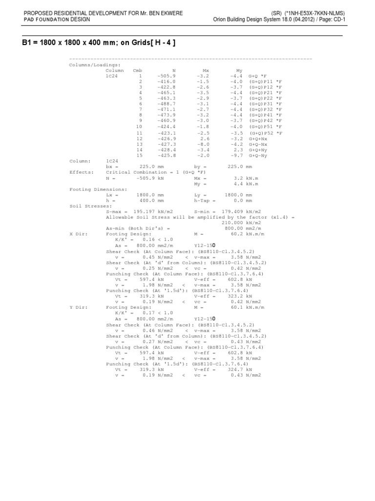 Typical RC Footing Design Calculation Sheet | PDF | Science & Mathematics