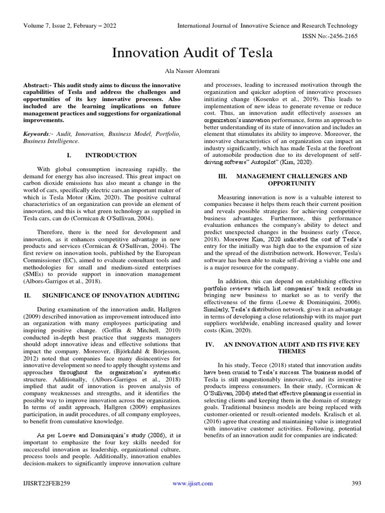 Innovation Audit of Tesla | PDF | Innovation | Business Model