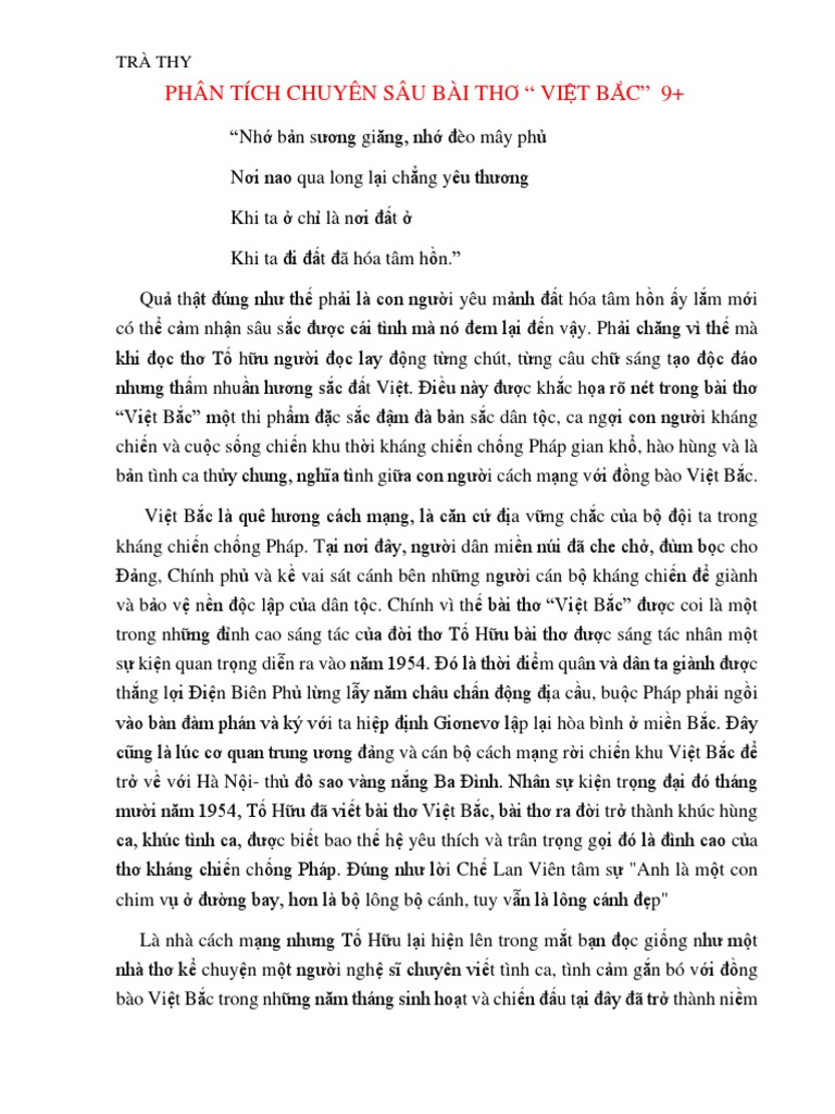 PHÂN TÍCH CHUYÊN SÂU VIỆT BẮC 9 | PDF