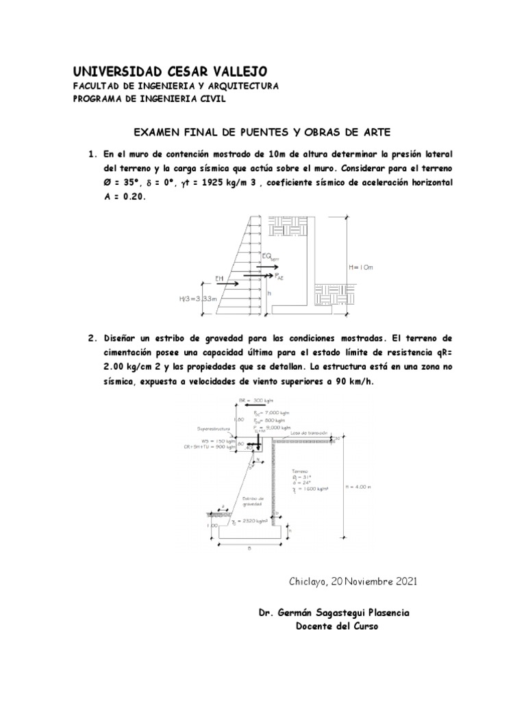 Examen Final de Puentes y Obras de Arte | PDF