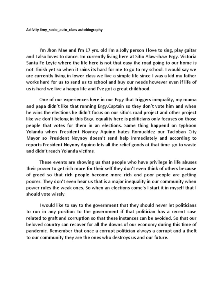 Socio Class Autobiography | PDF | Social Science