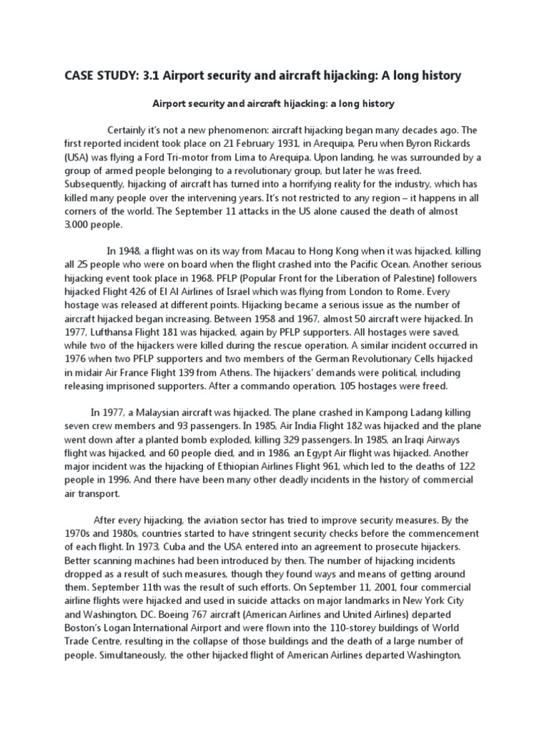CASE STUDY: 3.1 Airport Security and Aircraft Hijacking: A Long History | PDF | Crime & Violence ...