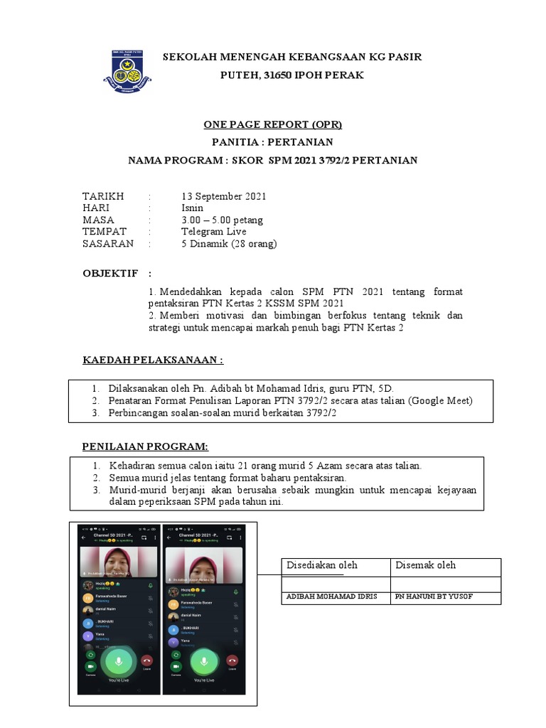 One Page Report (OPR) PSI 2021 | PDF