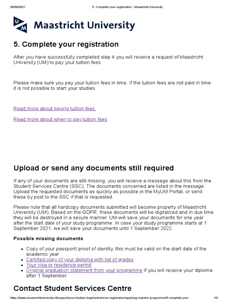 Complete Your Registration Ma - Maastricht University | PDF