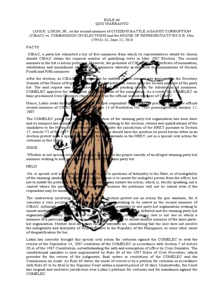 Rule 66 | PDF | Commission On Elections (Philippines) | Lawsuit