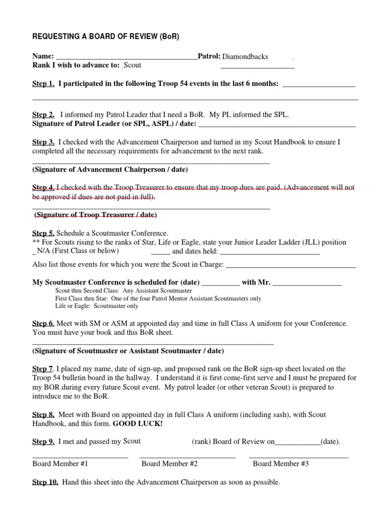 Troop 54 Bor Request Form - 2020 Version Fillable Form | PDF | Boy ...