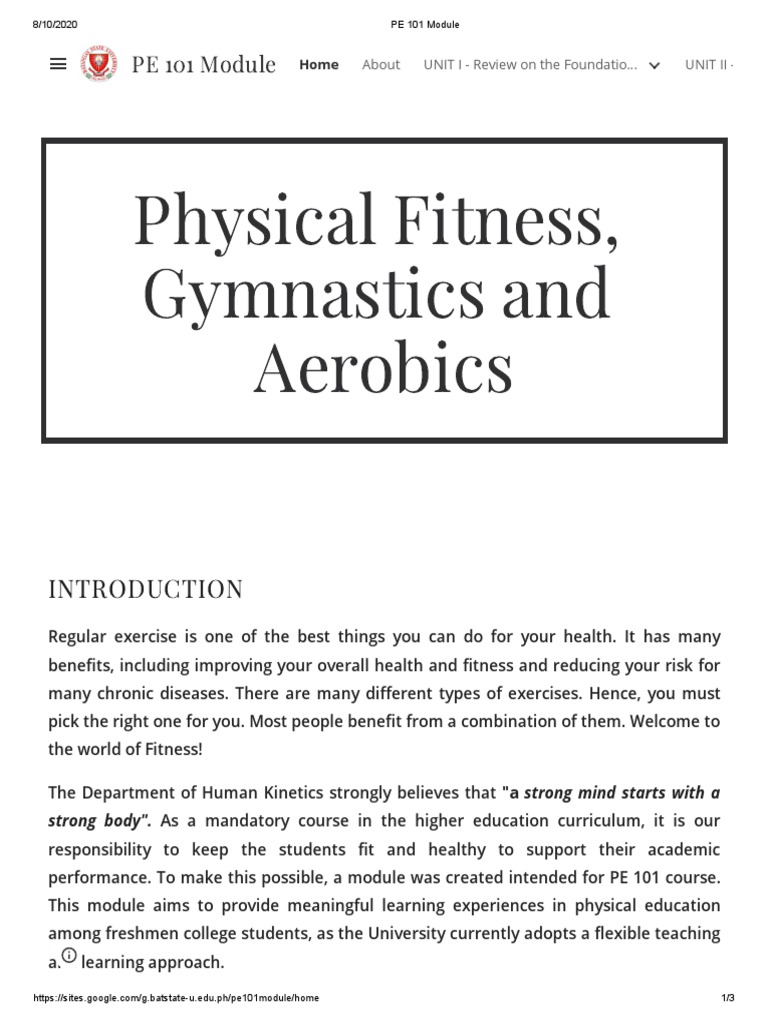 Physical Fitness, Gymnastics and Aerobics: PE 101 Module | PDF ...