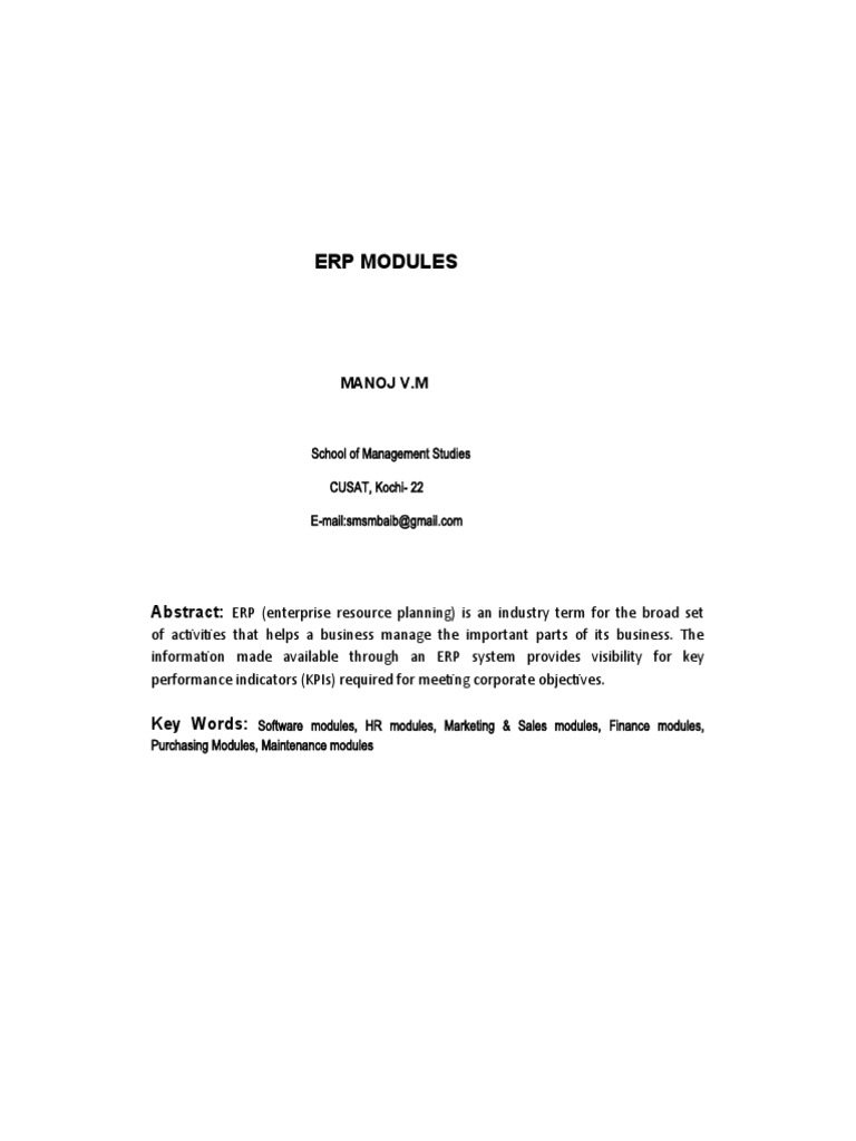 11 ERP Modules | PDF | Enterprise Resource Planning | Inventory