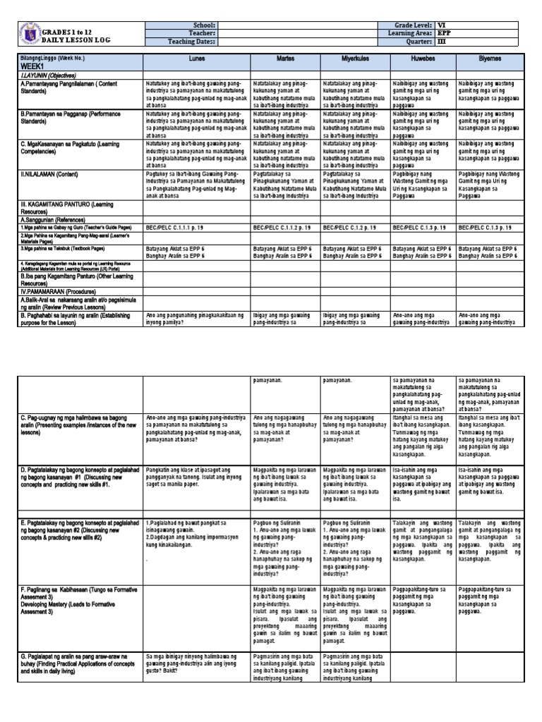 Grade 6 DLL Epp 6 q3 Week 1 | PDF