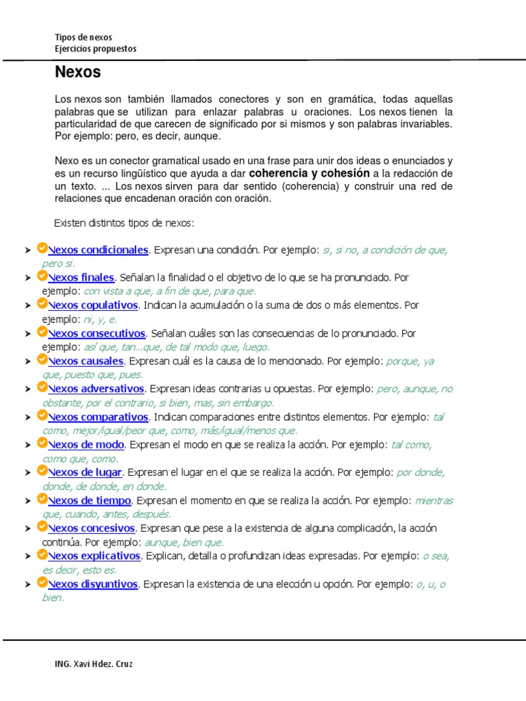 Nexos Definicion y Ejercicios Propuestos 2022 | PDF | Oración ...