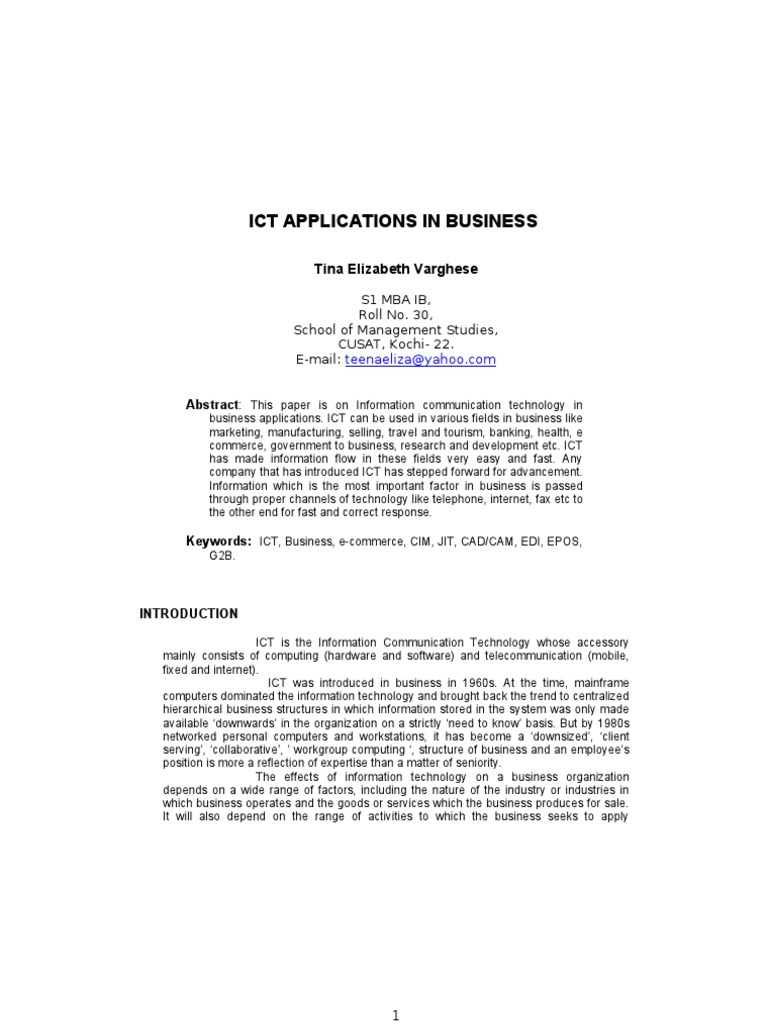 ICT Applications in Business Sectors | PDF