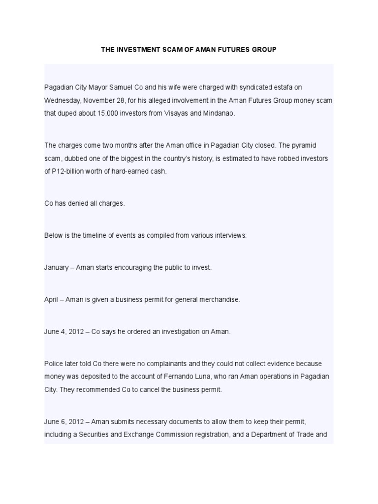 Aman Futures Group Investment Scam | PDF | Government | Justice