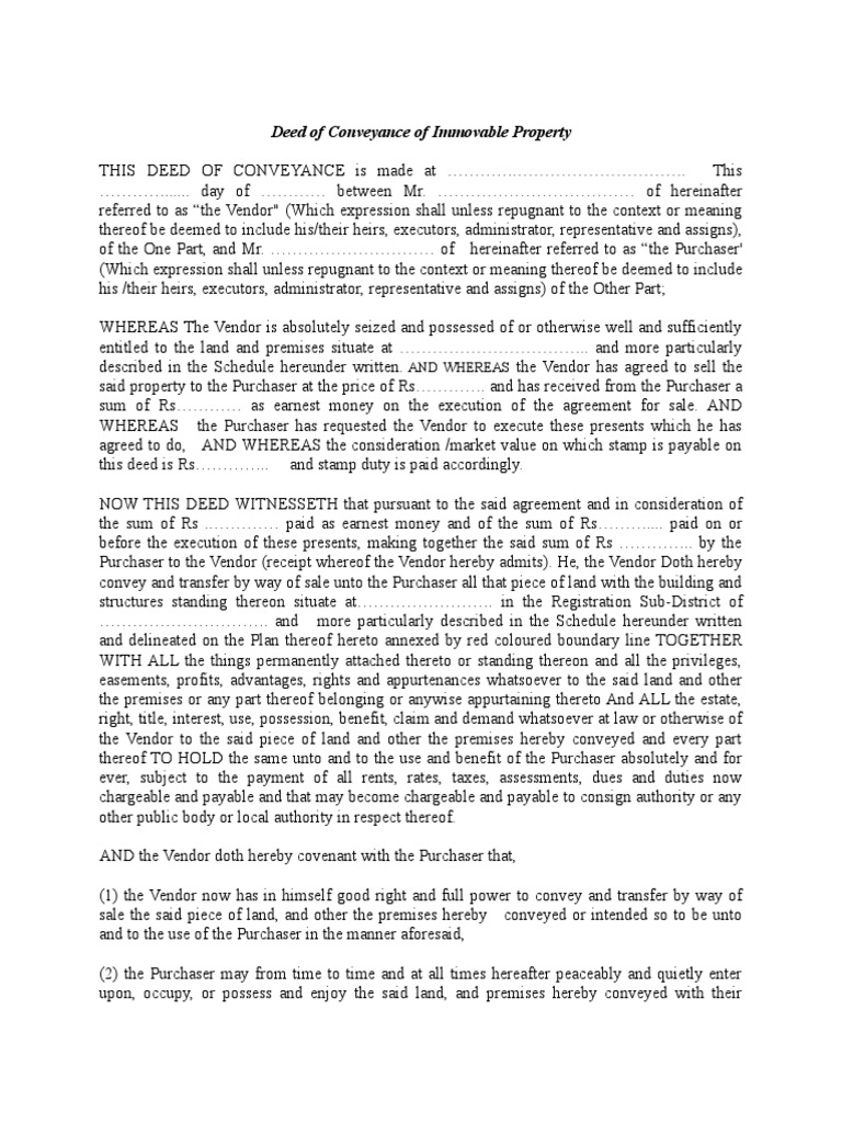 Transfer of Ownership: Conveying Immovable Property through Deed of ...
