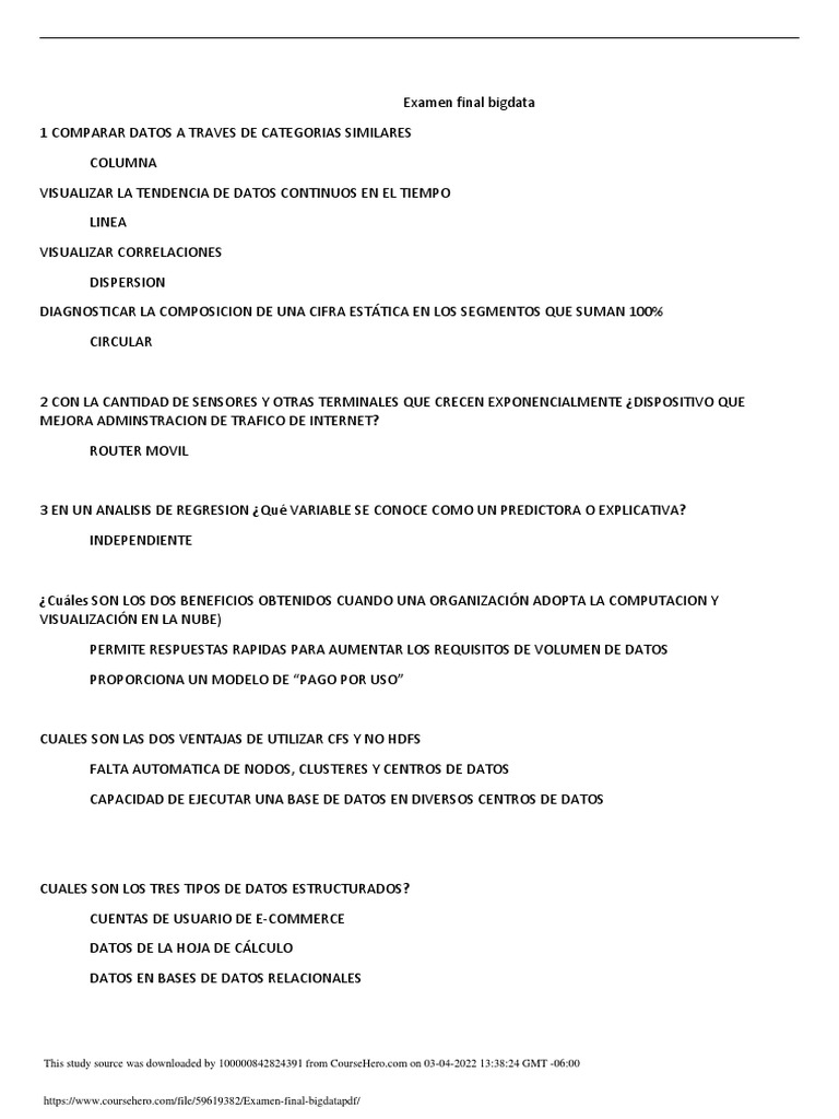 Examen Final Bigdata PDF | PDF | Big Data | Bases de datos