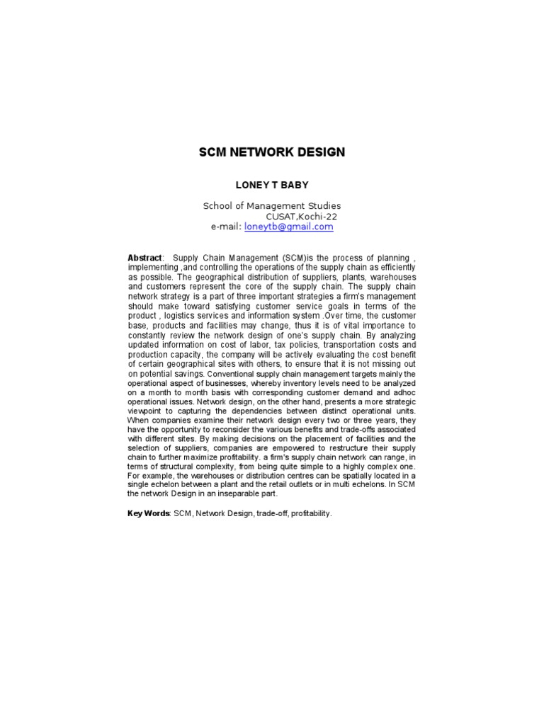 SCM Network Design: Loney T Baby | PDF | Supply Chain | Inventory