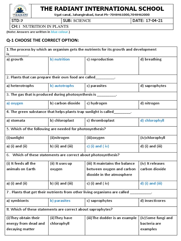 Cbse - Grade 7 - Science - CH-1 - Nutrition in Plants | PDF | Plants | Soil