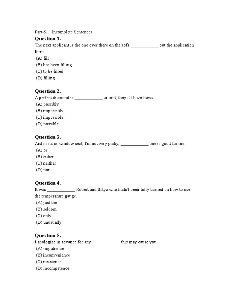 Incomplete Sentences: An Analysis of Grammar Questions | PDF | Pay Pal ...