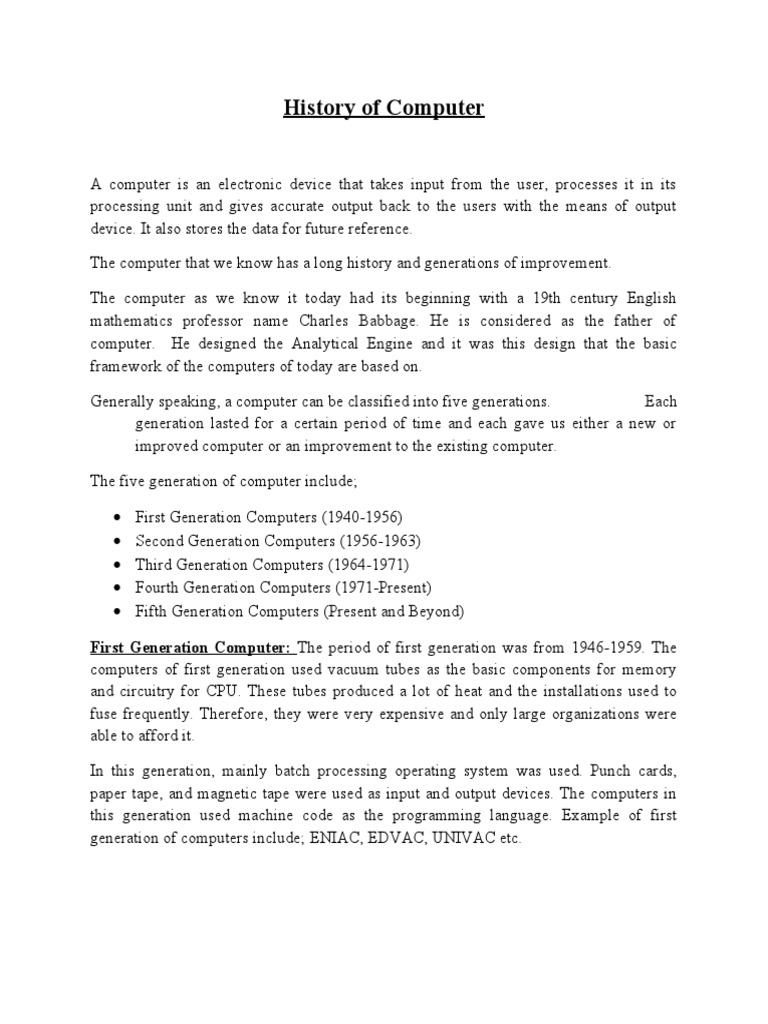 History of Computer | PDF | Supercomputer | Microcomputers