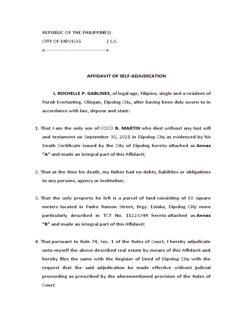 Affidavit of Self Adjudication | PDF