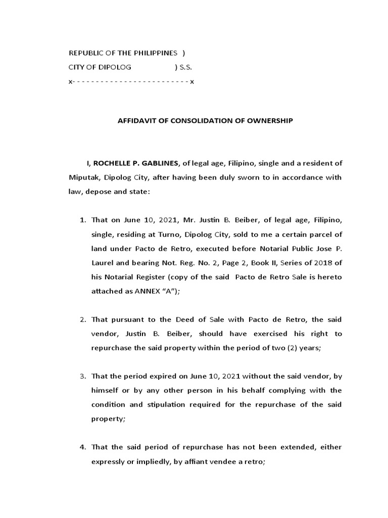 Affidavit-of-Consolidation-of-Ownership-in-Pacto-de-Retro-Sale | PDF ...