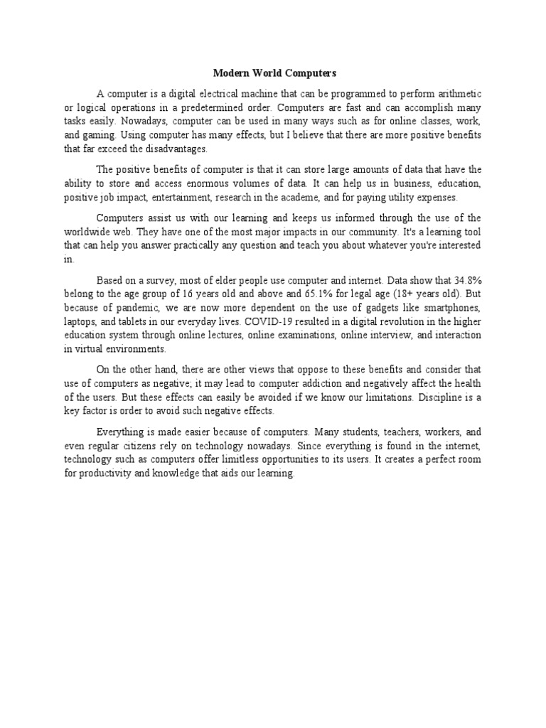 The Positive and Negative Effects On Computer | PDF