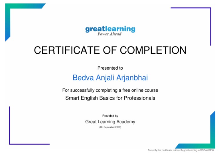 To Verify This Certificate Visit Verify - greatlearning.in/XRCAYQFW | PDF