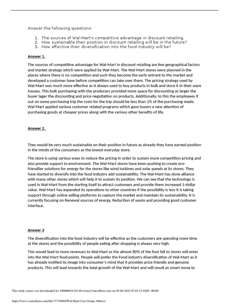Wal-Mart's Competitive Advantage Analysis | PDF | Walmart | Pricing