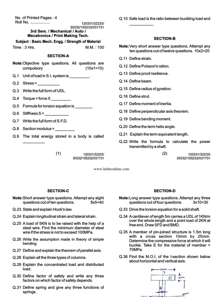3rd Sem. / Mechanical / Auto / Mecatronics / Print Making Tech. Subject: Basic Mech. Engg ...