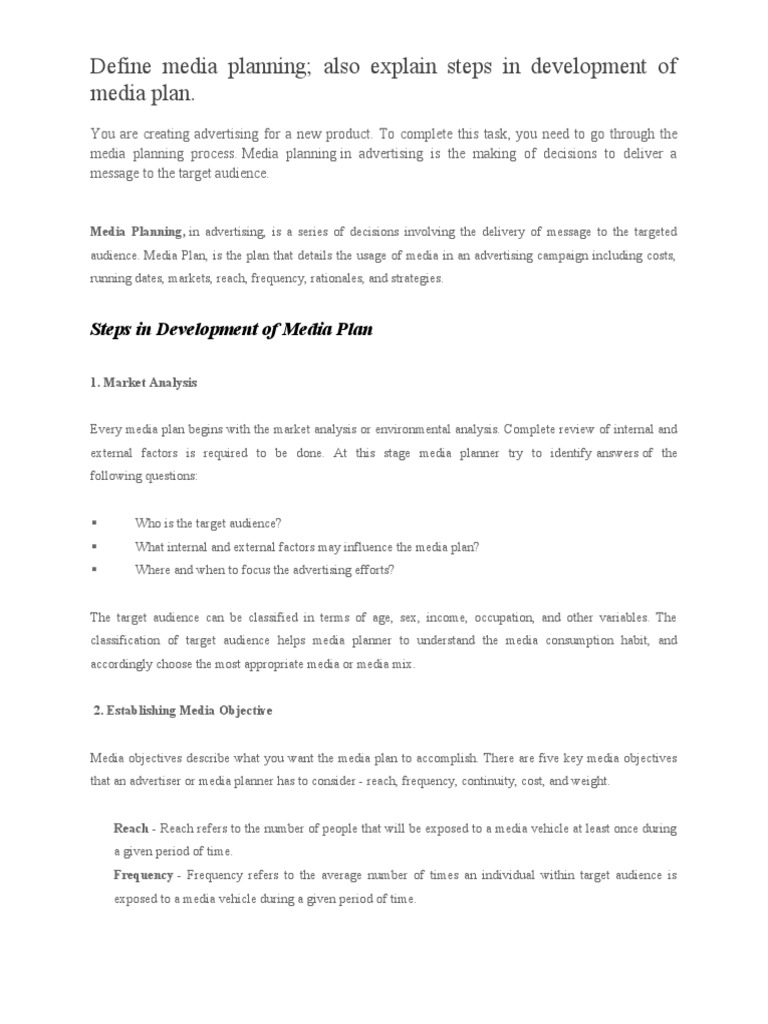 Define Media Planning Also Explain Steps in Development of Media Plan ...