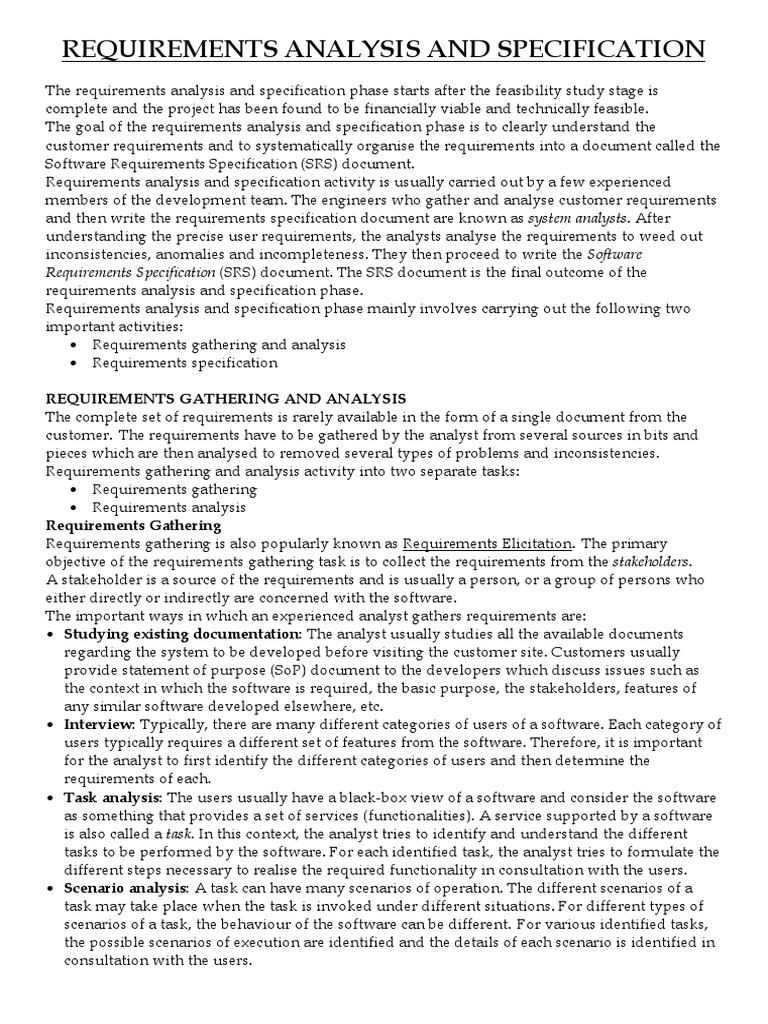 Requirement Analysis and Specification | PDF | Software | Function ...