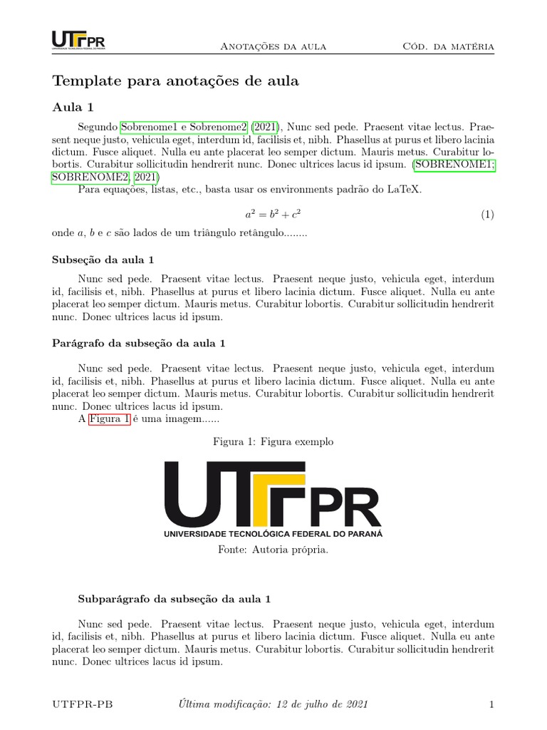 Template para Anotacoes de Aula Utfpr | PDF