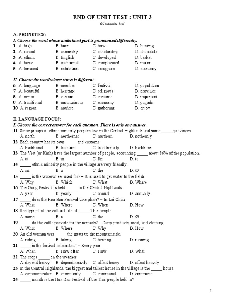 Grade 8 - End of Unit Test - Unit 3 | PDF
