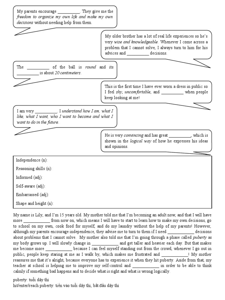 Grade 9 - Unit 3 - Vocabulary Worksheet | PDF | Psychological Concepts ...