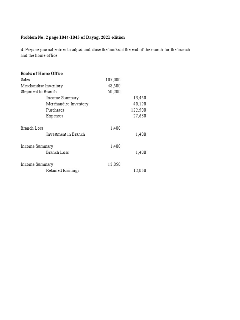 Problem 2 - Closing Home Office | PDF