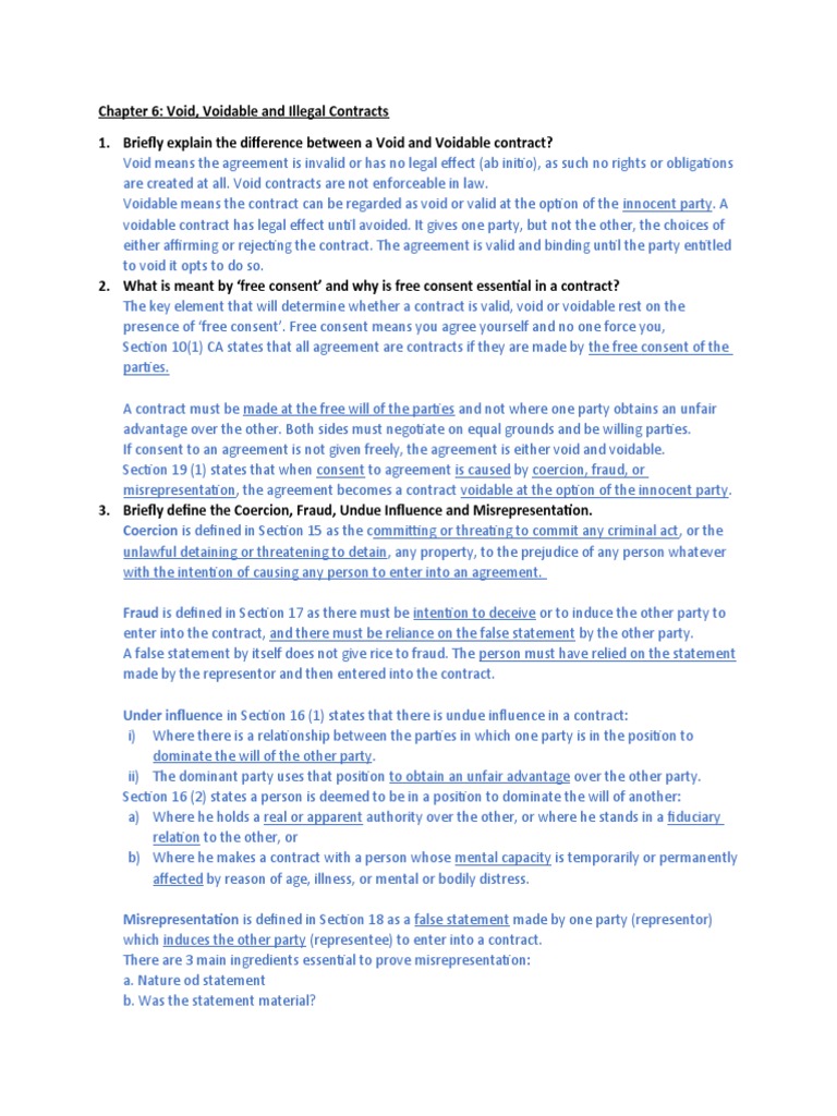 Void, Voidable, Illegal Contracts | PDF | Misrepresentation | Fraud