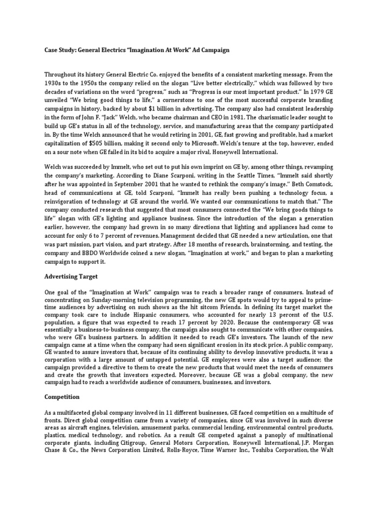 Case Study: General Electrics "Imagination at Work" Ad Campaign | PDF ...