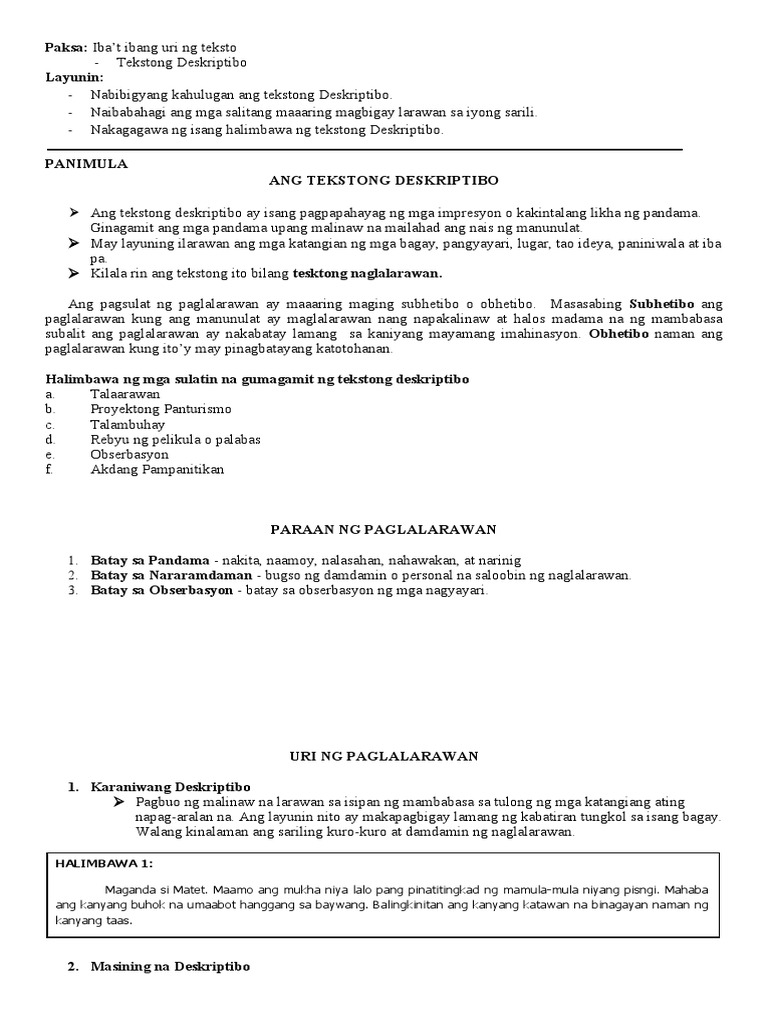 Tekstong Deskriptibo | PDF