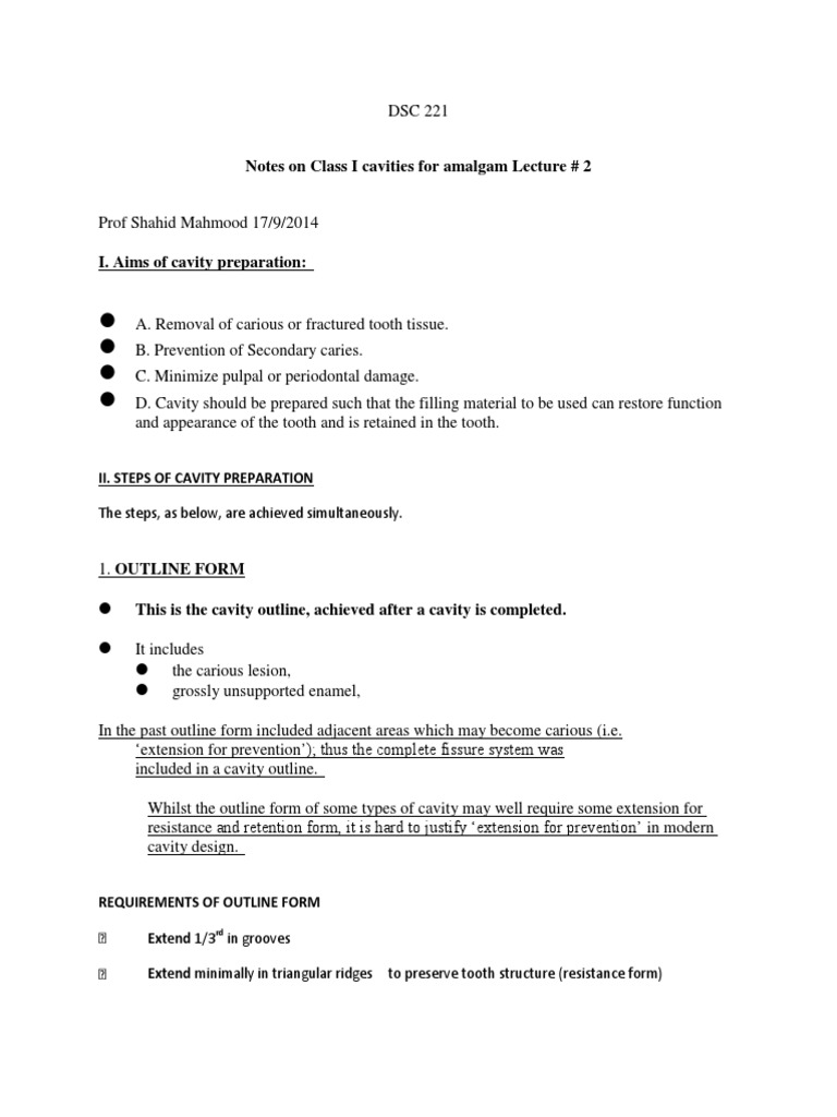 GV Black's Class I & II | PDF | Tooth Enamel | Dentin