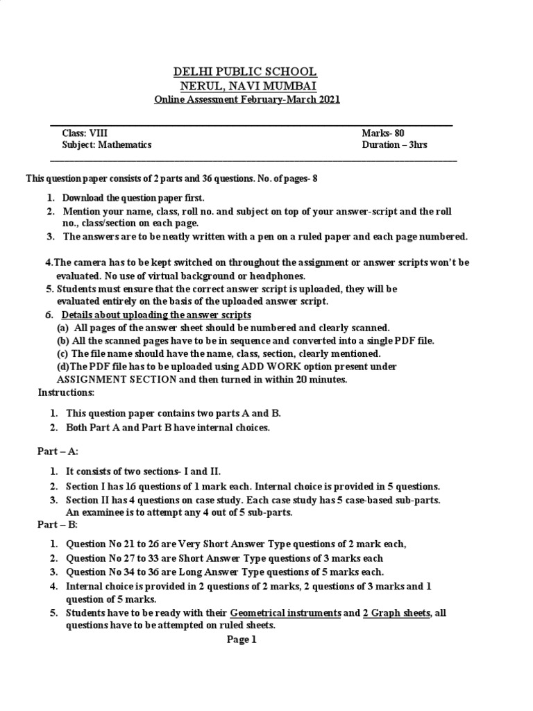 DPS Nerul online math assessment | PDF | Area | Rectangle