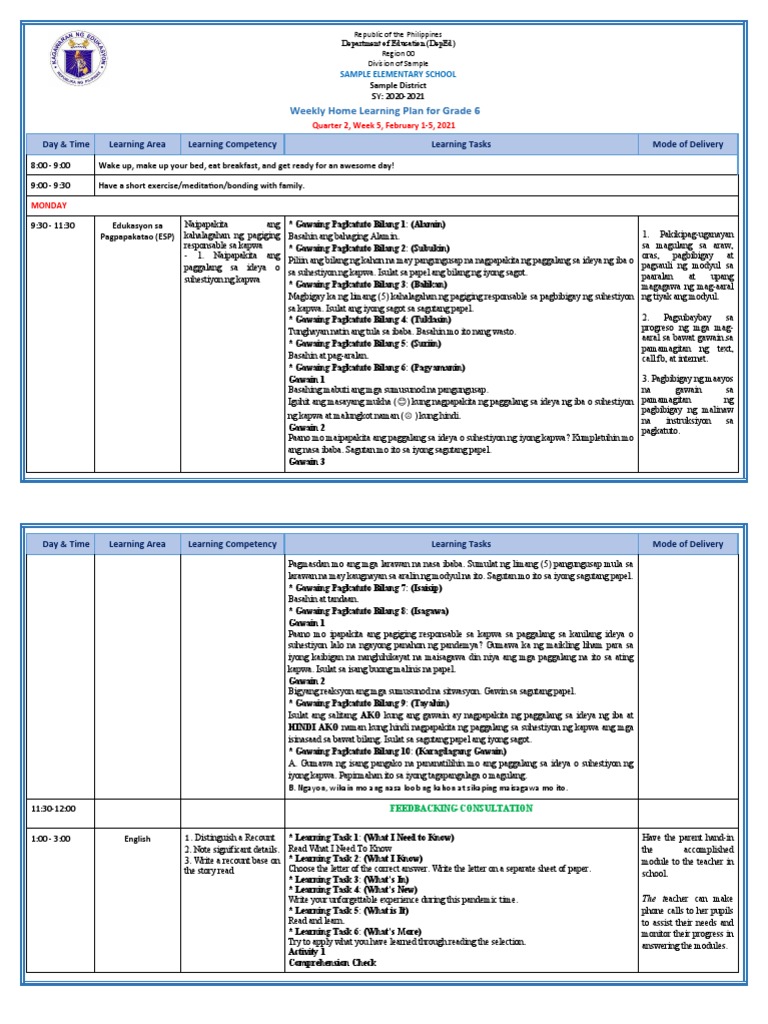 Grade 6 All Subjects WHLP q2 w5 | PDF