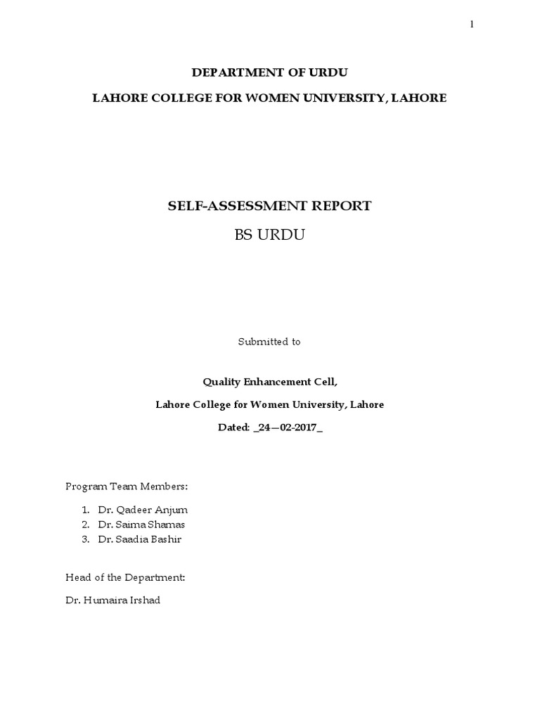 Bs Urdu: Self-Assessment Report | PDF | Teachers | Test (Assessment)