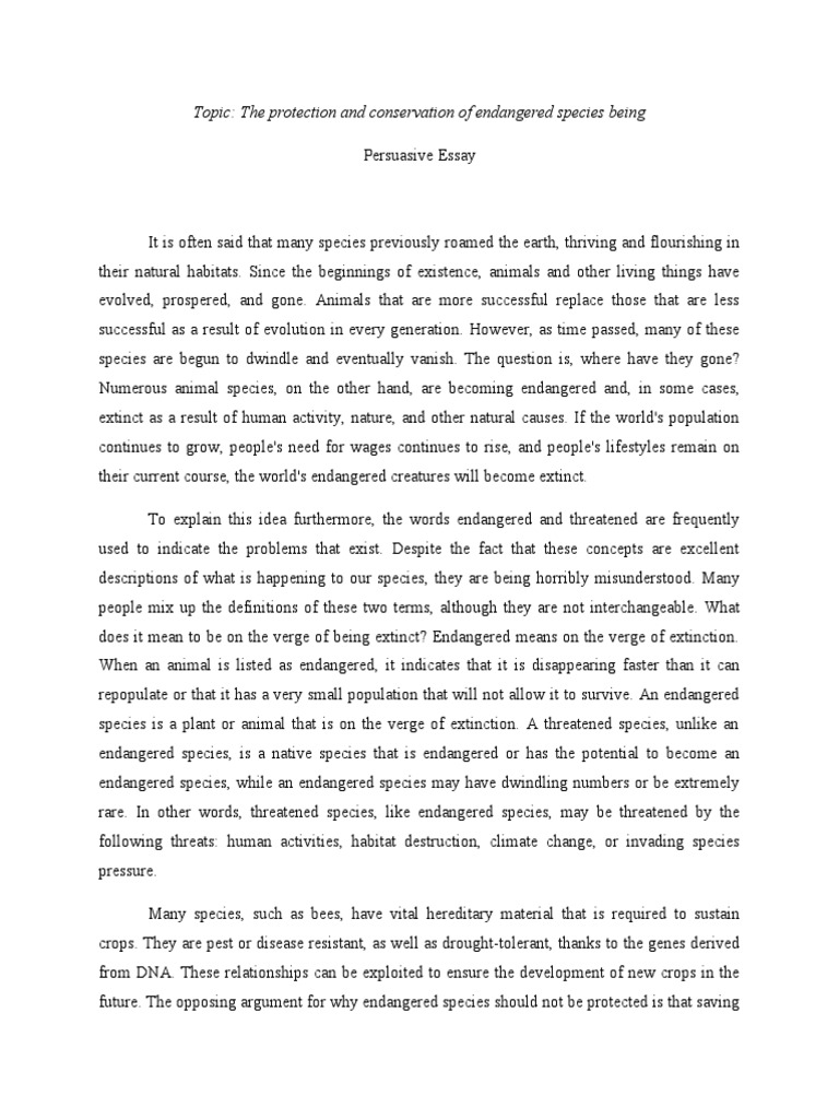 Persuasive Essay | PDF | Extinction | Endangered Species