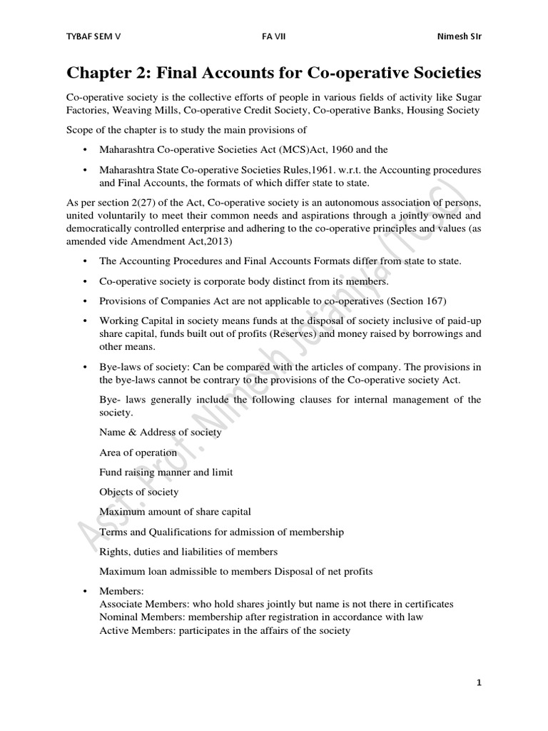 Chapter 2: Final Accounts For Co-Operative Societies: Tybaf Sem V Fa ...