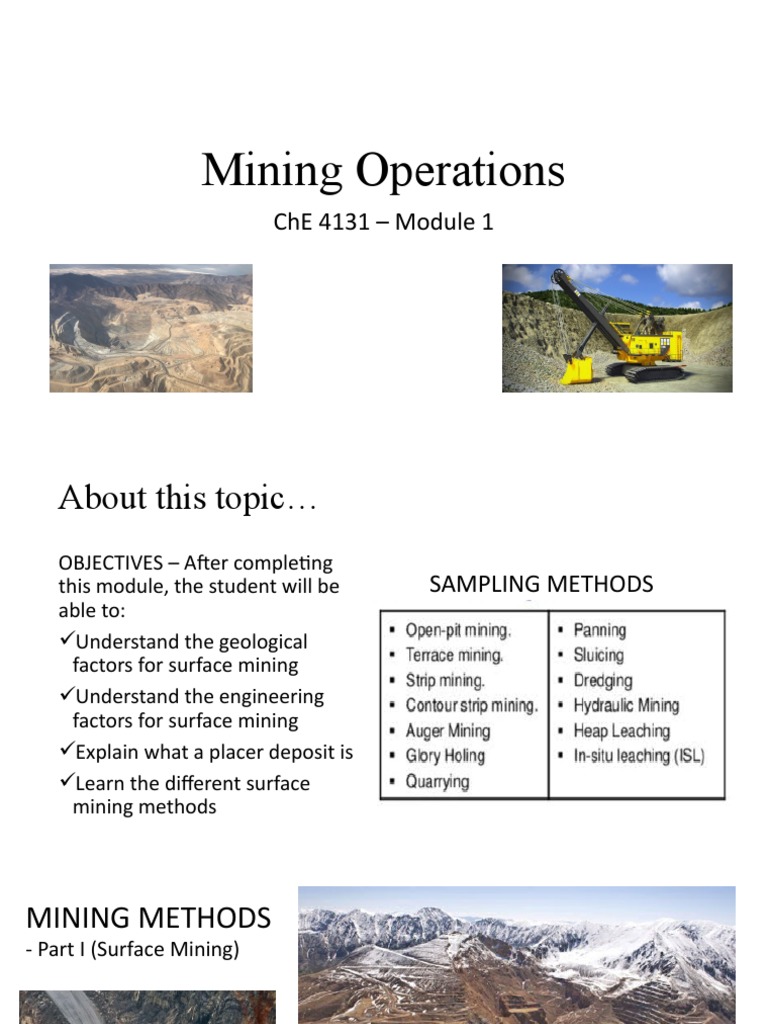 Mining Operations - ChE4131 Module 1 | PDF | Mining | Materials