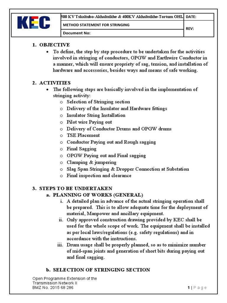 Stringing Method Statement | PDF | Insulator (Electricity) | Electric ...