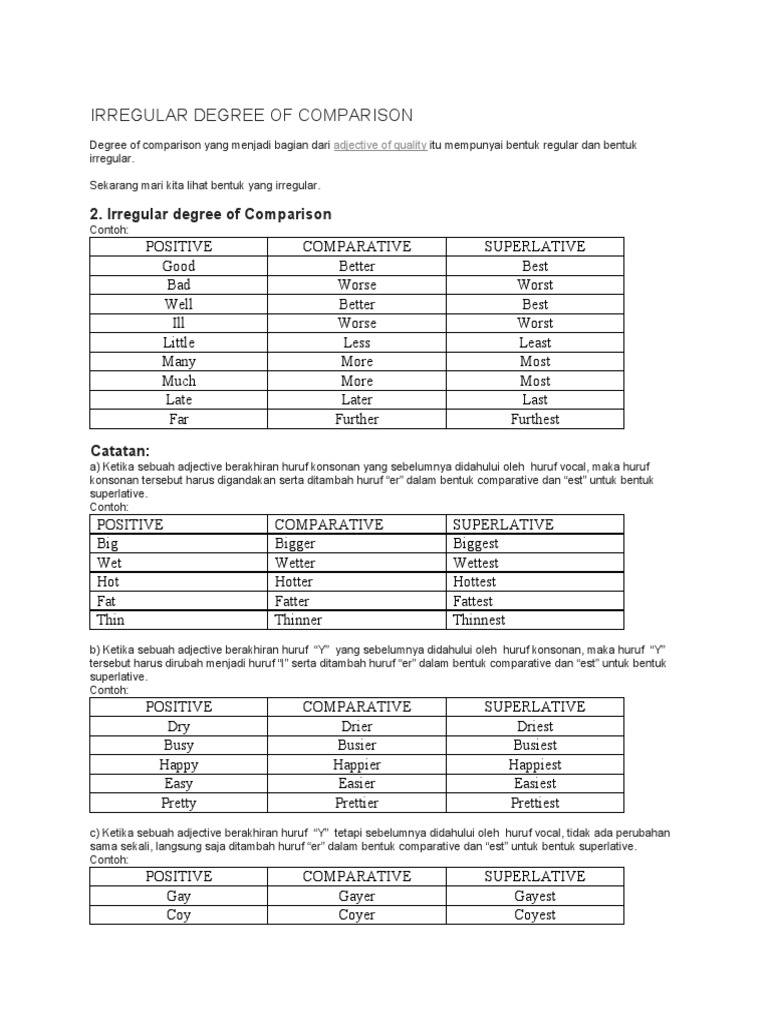 Irregular Degree of Comparison | PDF