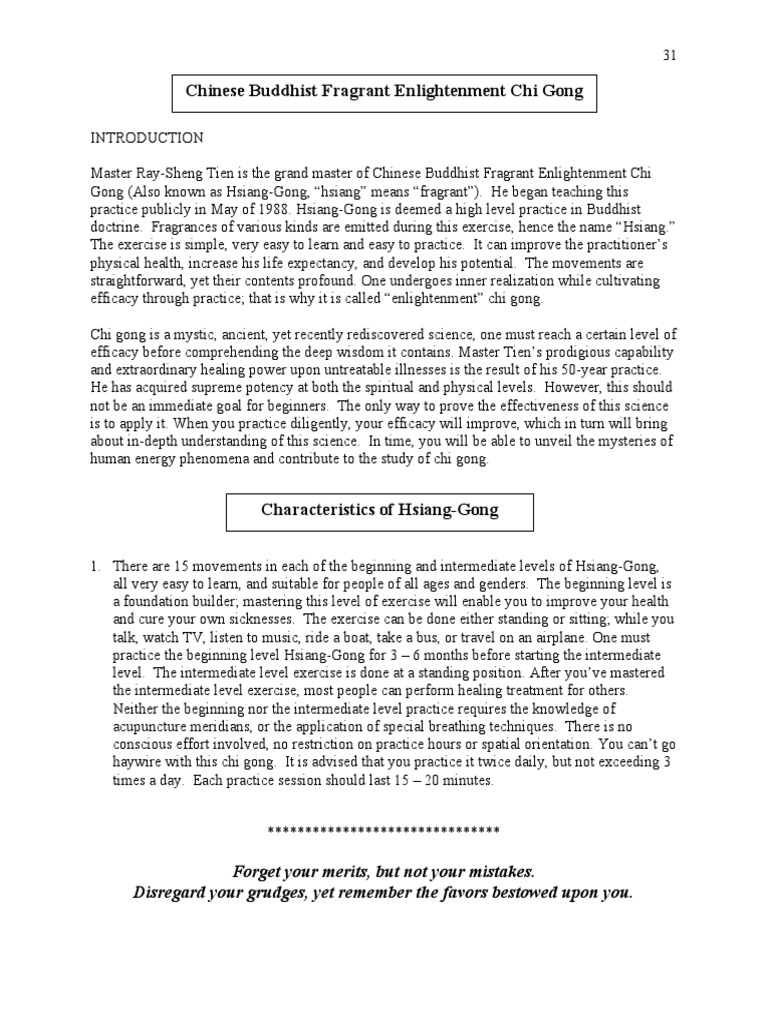 Chinese Buddhist Fragrant Enlightenment Chi Gong | PDF | Qigong | Science